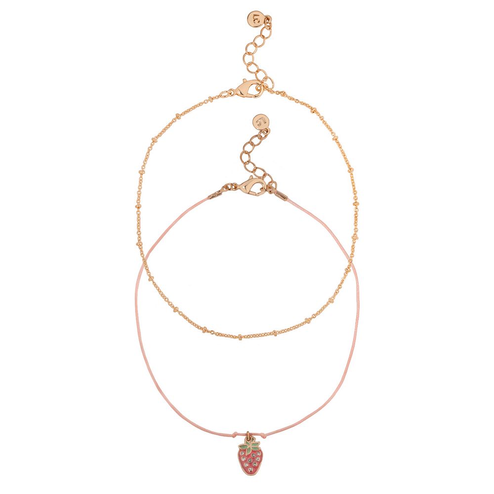 LC Lauren Conrad Gold Tone Strawberry Charm 2-Pack Anklets Set