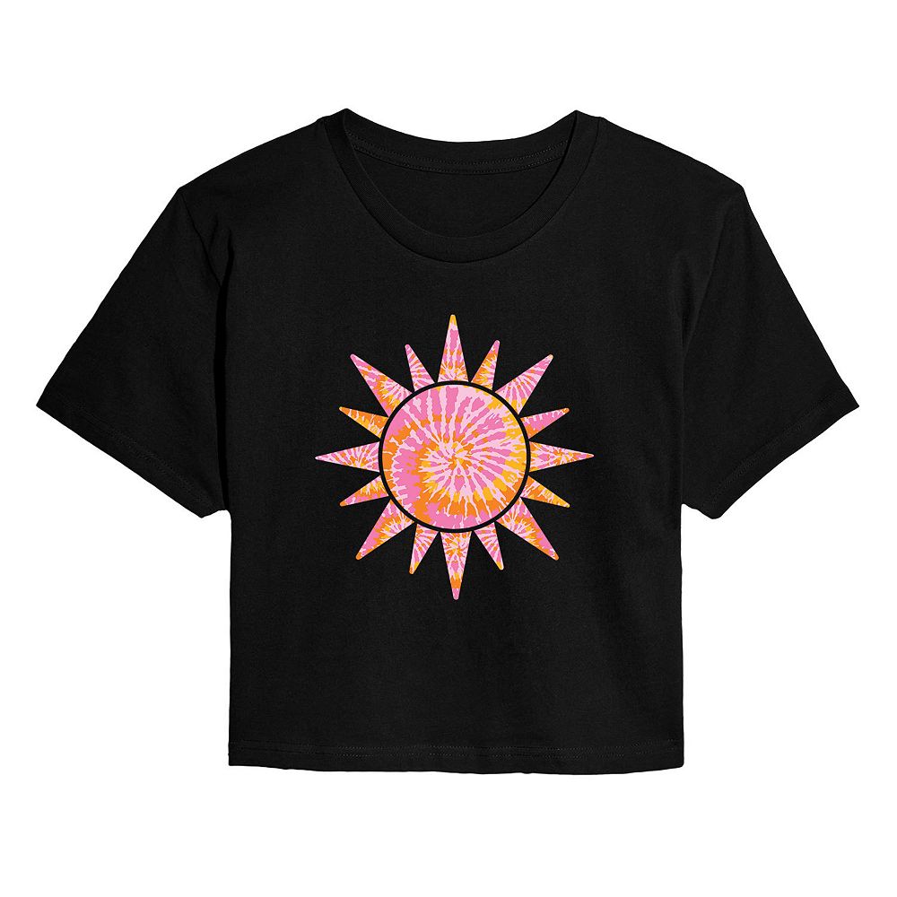 Juniors' Tie Dye Sun Cropped Graphic Tee