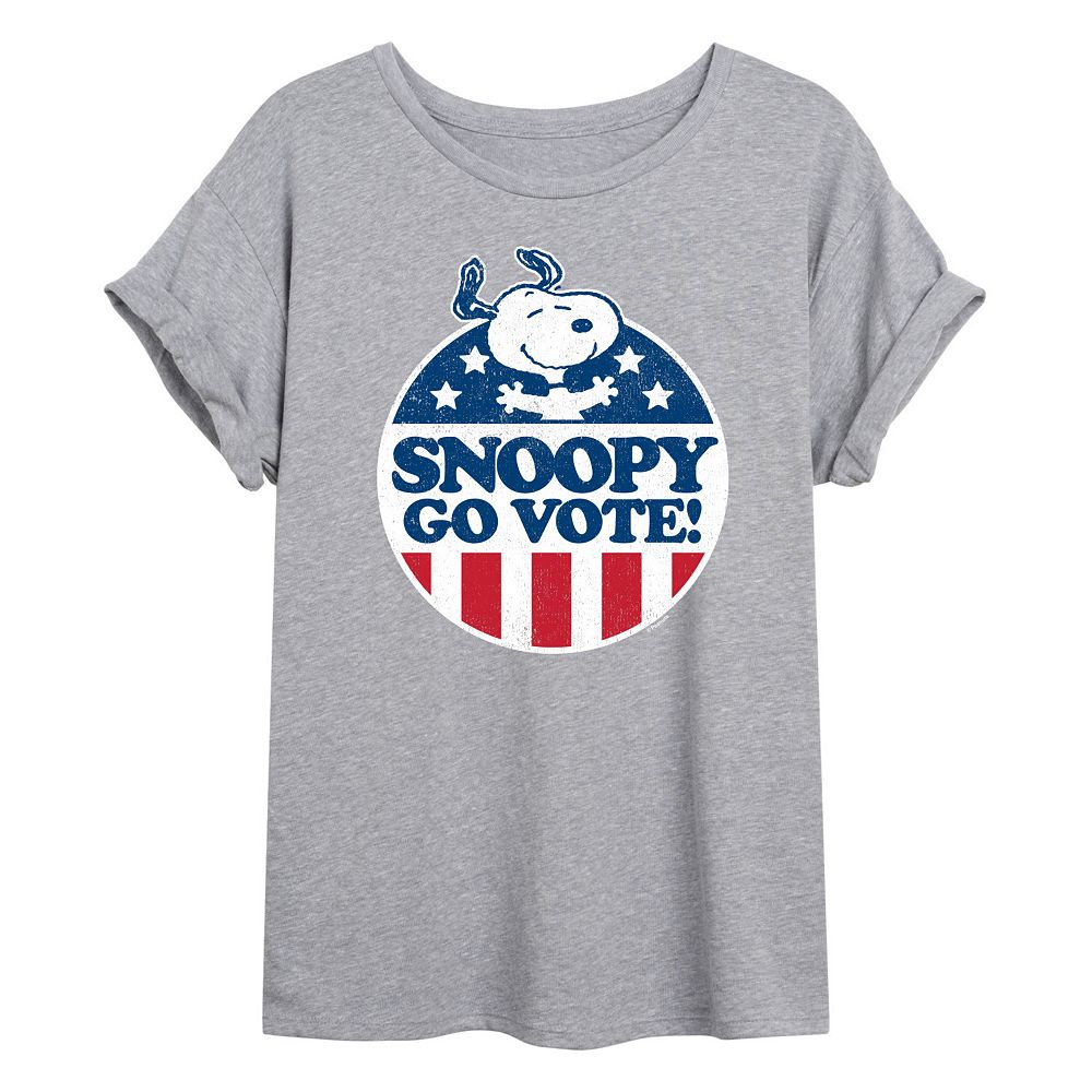 Juniors' Peanuts Charlie Brown & Snoopy Go Vote Oversized Graphic Tee