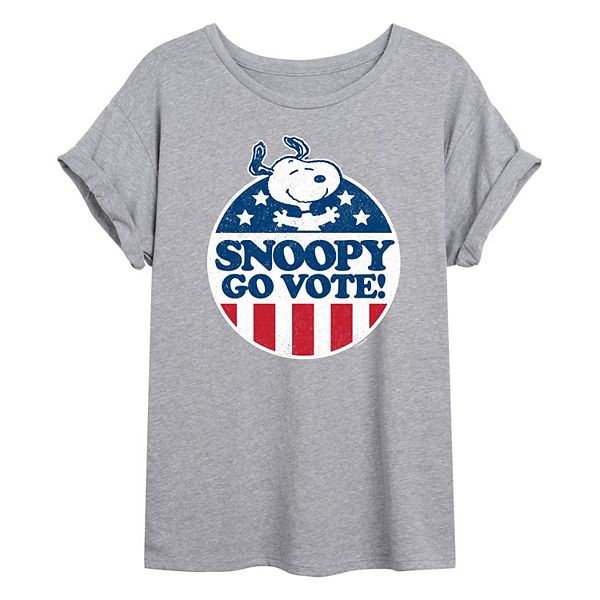 Juniors' Peanuts Charlie Brown & Snoopy Go Vote Oversized Graphic Tee
