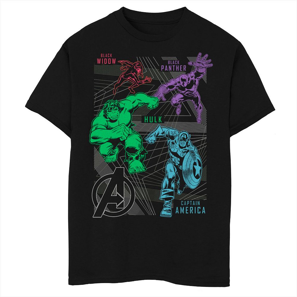 Boys 8-20 & Husky Marvel Avengers Running Heroes Retro Comics Graphic Tee