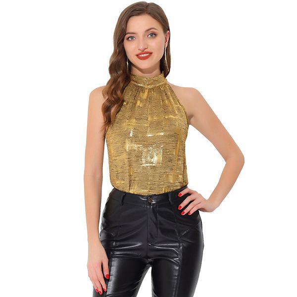 Sparkle Sleeveless Halter Tops for Women Party Club Cocktail Vest Shirt ...