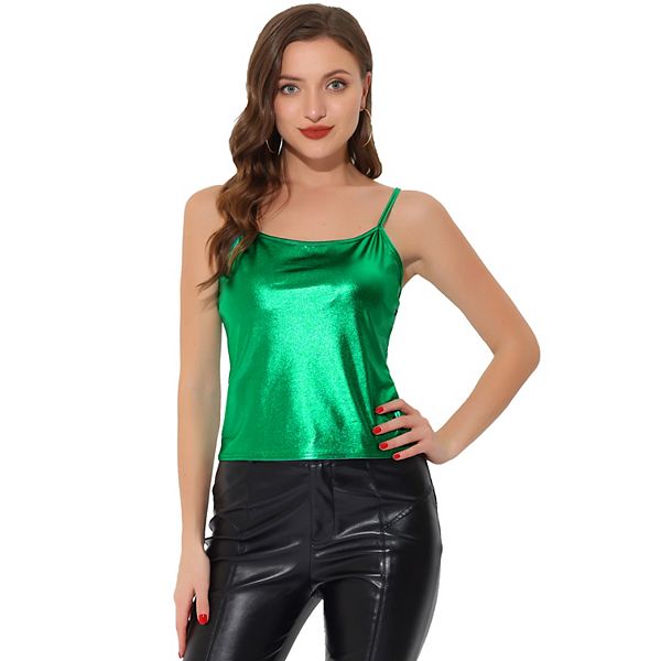 Women's Metallic Shirt Sleeveless Party Holographic Cami Top