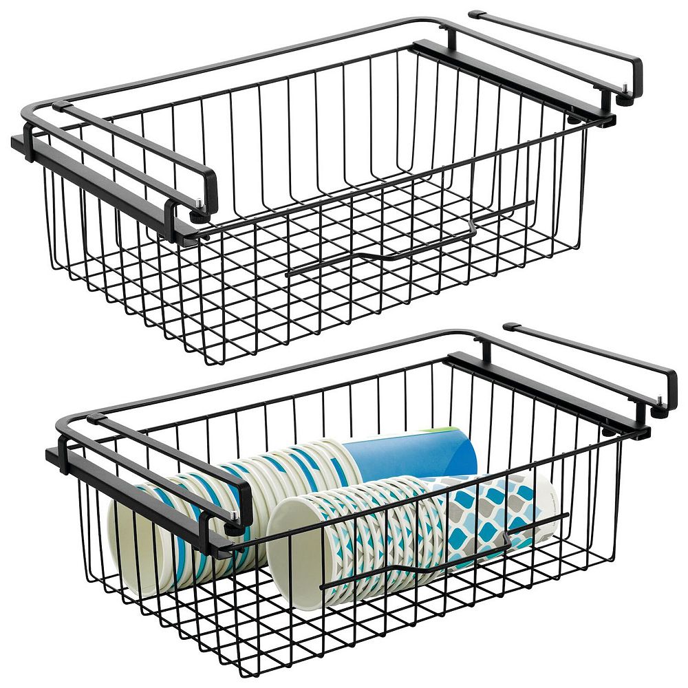 mDesign Large Wire Hanging Drawer Basket - Attaches to Shelving - 2 ...