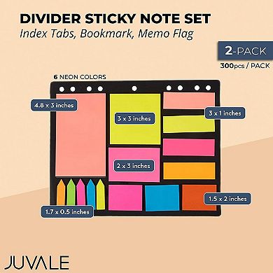 2 Pack Index Sticky Notes for Binders, Assorted Sizes Variety Pack Pads ...