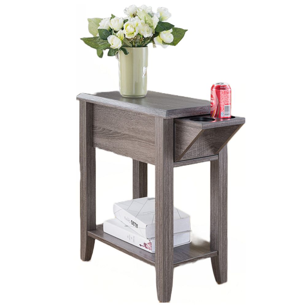 FC Design Distressed Grey Chairside End Table with 2 Cupholders ...