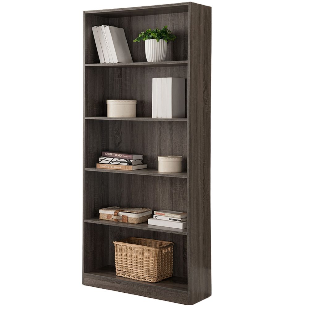 FC Design Distressed Grey Bookcase Cabinet with 5 Shelves