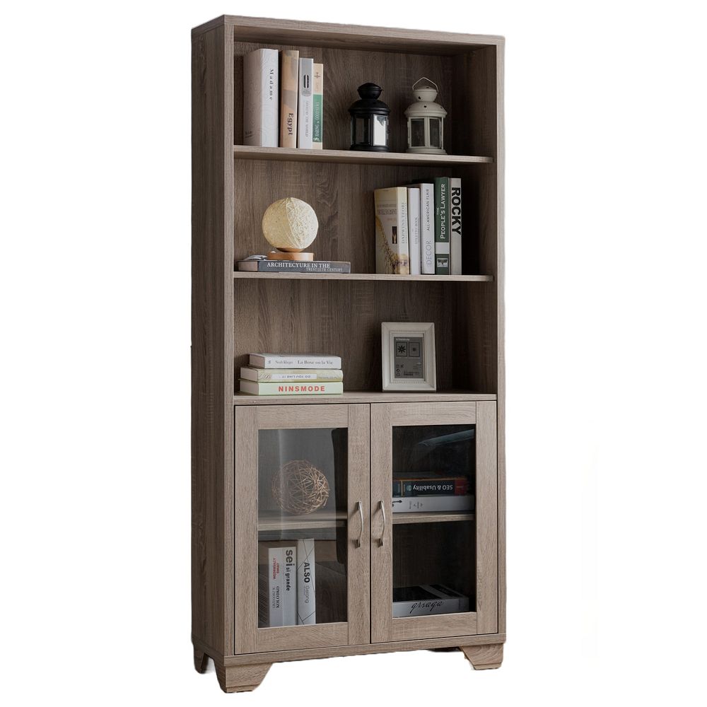FC Design Dark Taupe Bookcase Display with 3 Shelves & 2 Door Cabinet ...