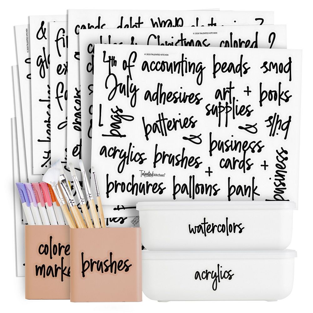 212 Office and Craft Labels for Storage Bins, Black Script on Clear Vinyl