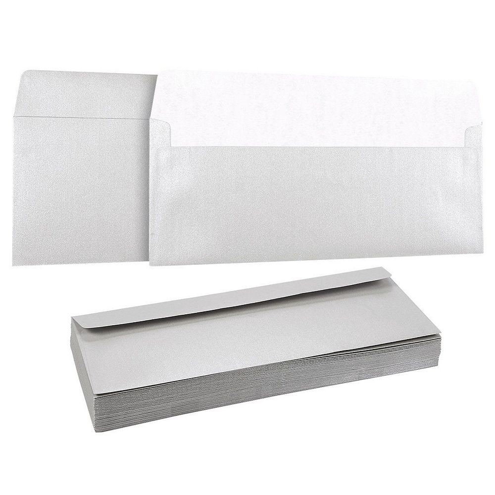 50 Pack #10 Rectangular Flap Business Envelopes, 4 1/8 x 9 1/2 in, Silver