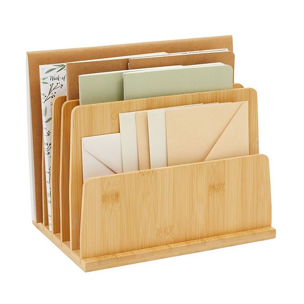 Bamboo Mail, File, Letter, and Envelope Organizer with 5 Slots, 10x7 in