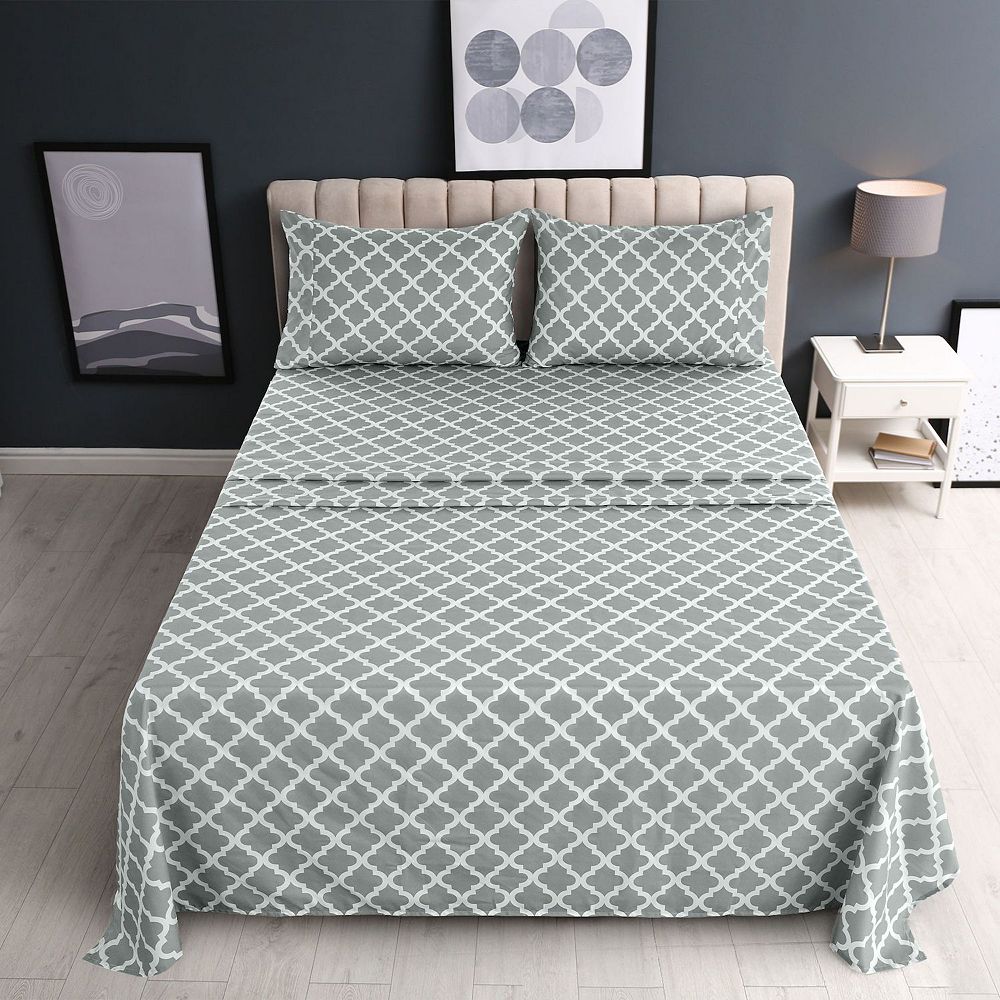 Lux Decor Collection 4 Piece Sheet Set Quatrefoil Printed Luxury Soft ...