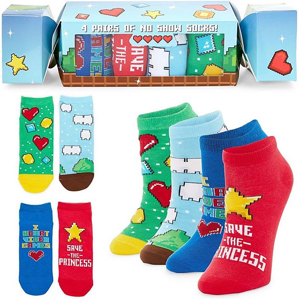 Video Game Lovers Socks for Boys, Fun Gift Set (Size 4-10, 4 Pairs)
