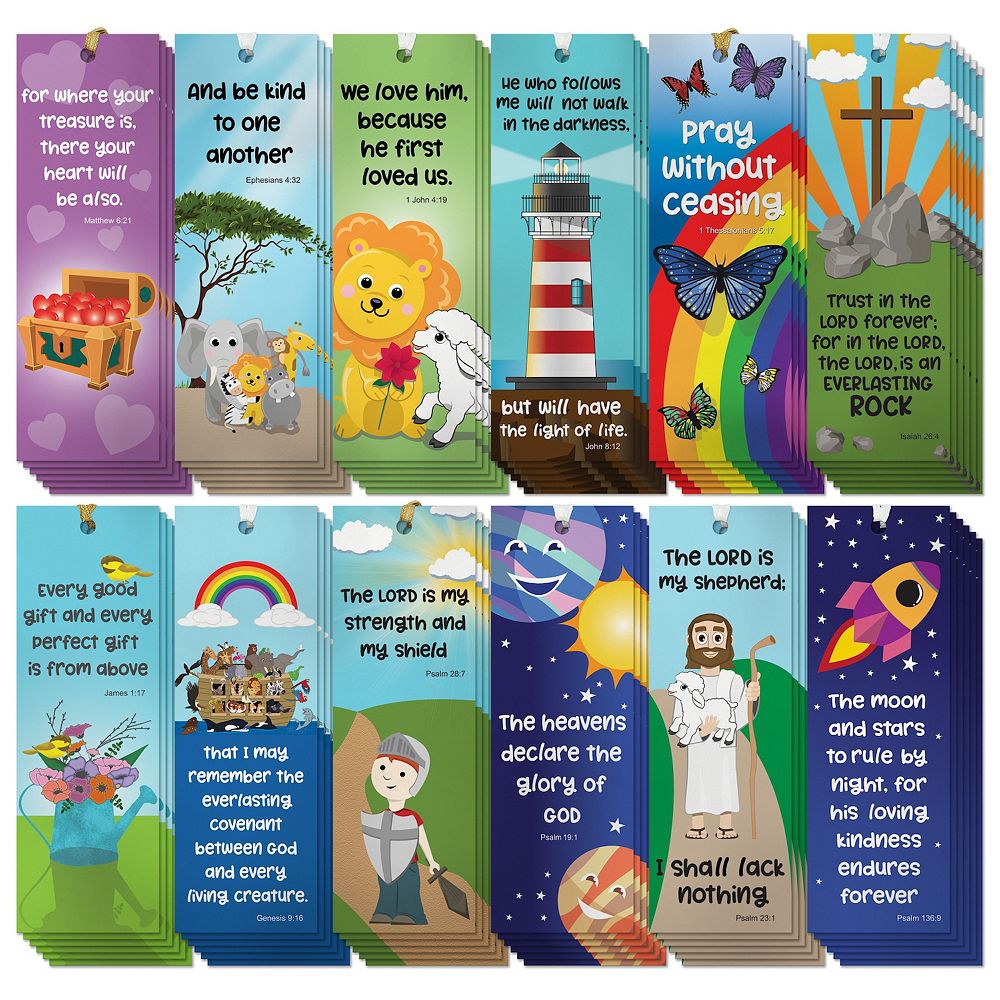 72 Pack Christian Bookmarks Bulk, 12 Bible Verse Quotes For Kids Easter ...
