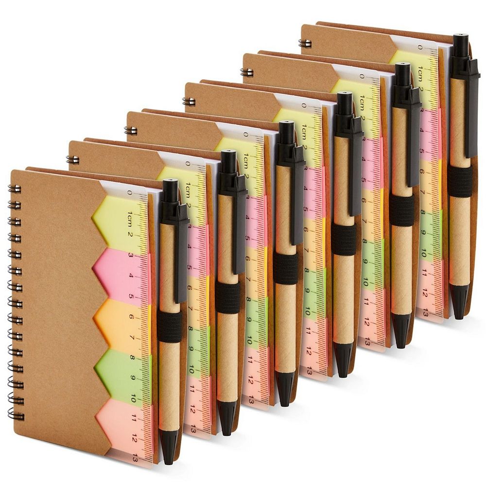 6 Pack Kraft Paper Spiral Notepad With Pen And Sticky Notes, Lined ...