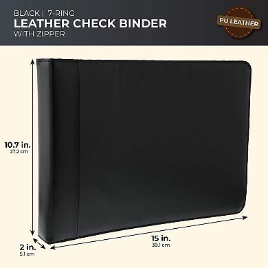 Black 7 Ring Business Checkbook Binder with Zipper for Checks, 15 x 11 ...