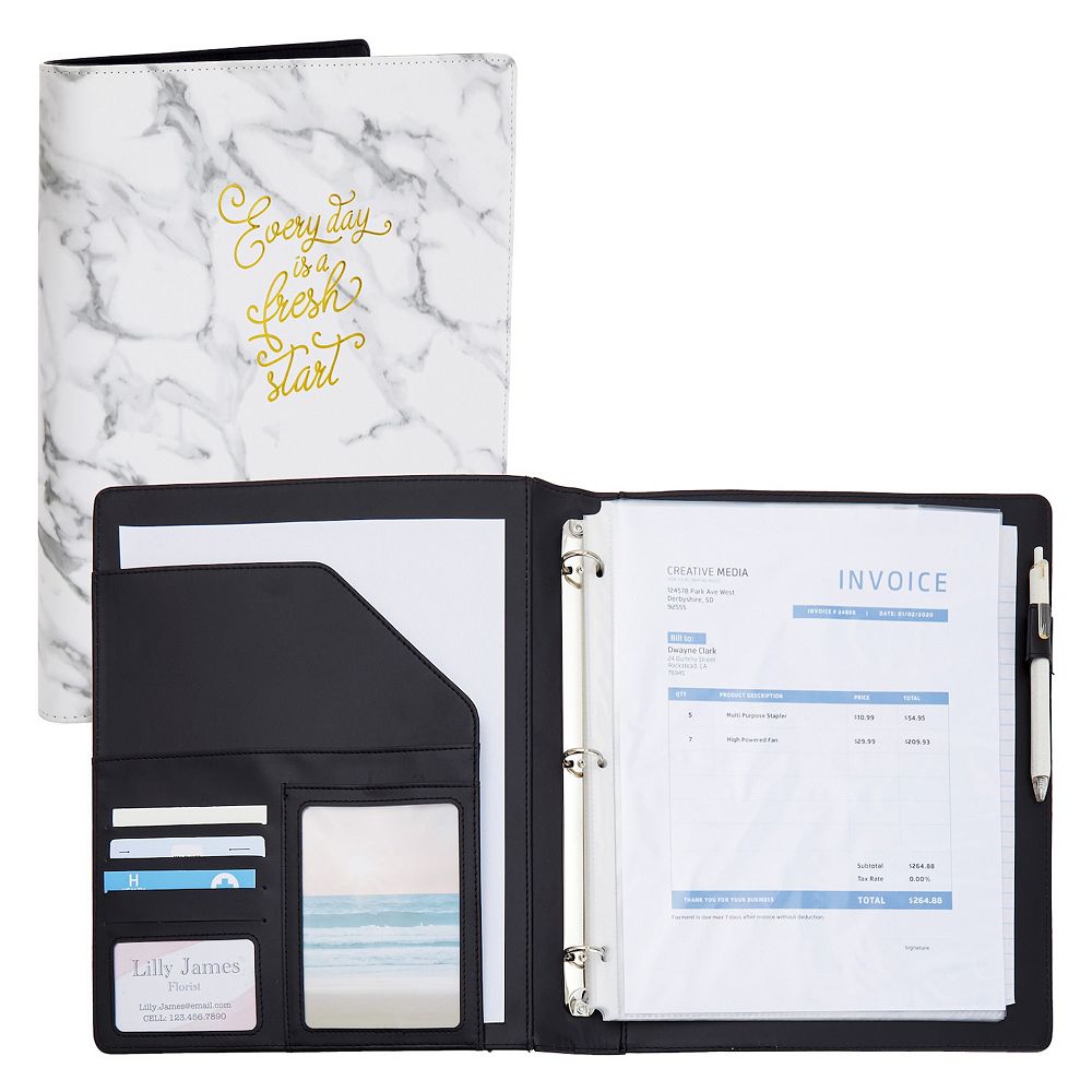 Marble And Gold Foil 3 Ring Binder With Clipboard, Resume Folder, 10.5 ...