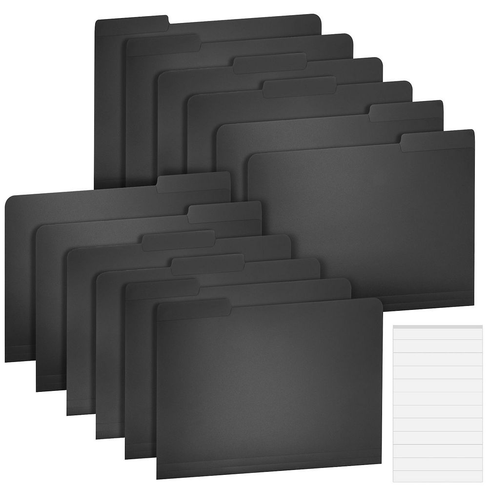 12 Pack Black File Folders, 3 Tab, 1/3 Cut File Folders (Plastic, 9x11 ...