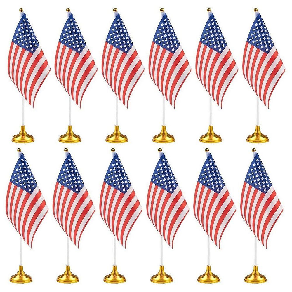 12 Pack Patriotic Mini American Flags with Stands for 4th of July Party ...