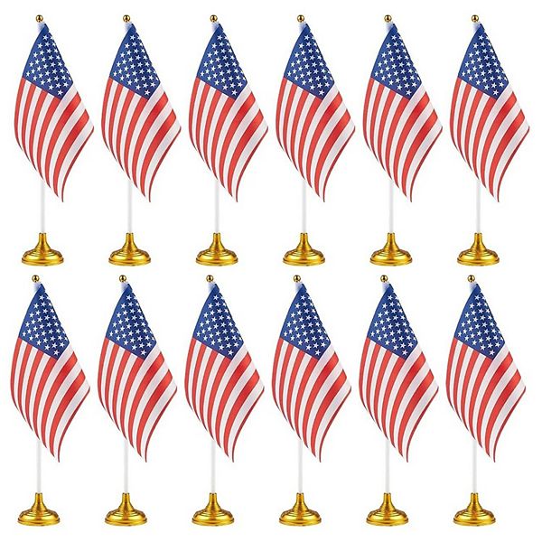 12 Pack Patriotic Mini American Flags with Stands for 4th of July Party ...