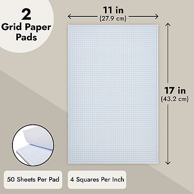Engineering Graph Paper, 11x17 Grid Notepad, 50 Sheets Each (2 Pads)