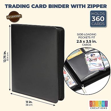 360 Card Pocket Binder With Zipper 9 Pocket Trading Cards Album Folder ...