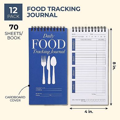 12-Pack Daily Food Intake Diary Tracker Journal Notebook, 8 x 4 Inches