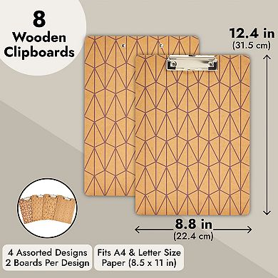 8 Pack Cute Clipboards With Low Profile Clips, Wooden Clip Boards 8.5x11