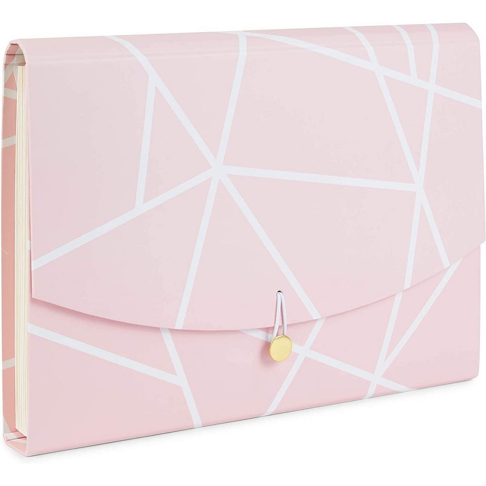Expanding Folder for Files with 13 Pockets, Pink Geometric (Letter Size)