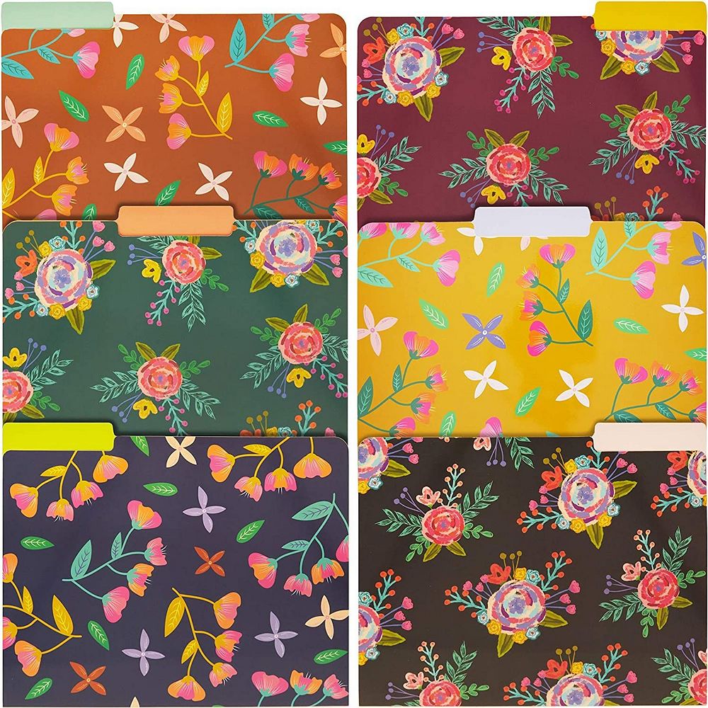Decorative File Folders with 1/3 Cut Tabs, 6 Vintage Floral Designs (9. ...