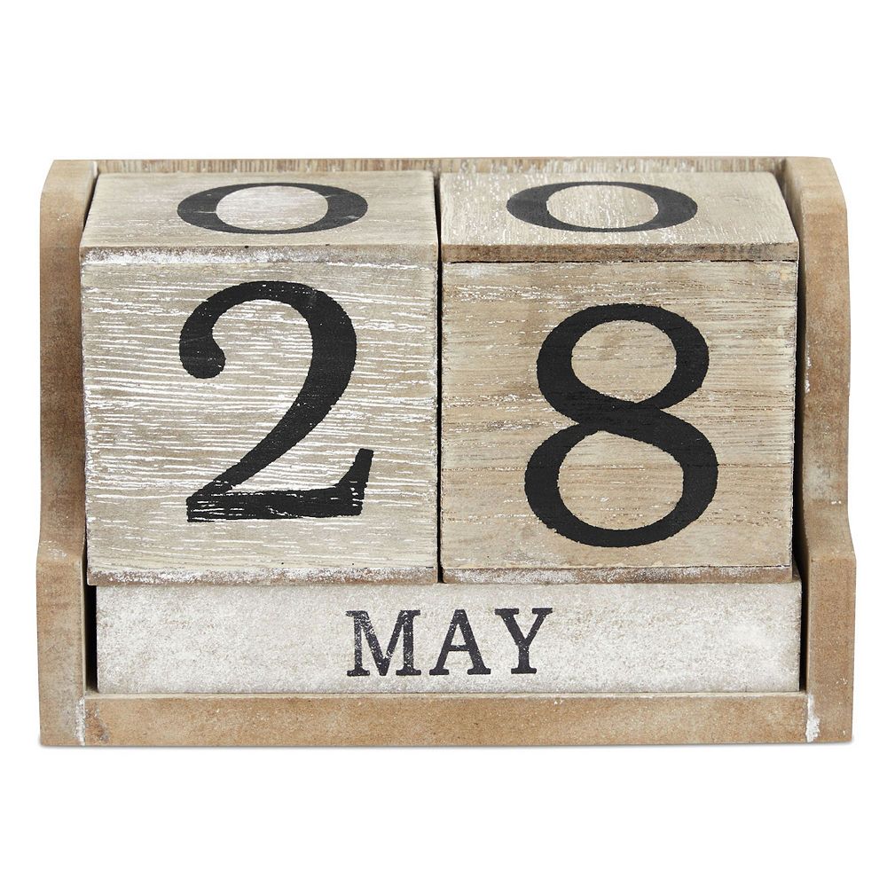 Wooden Date Blocks for Desk Decor, Rustic Style, 5 x 4 In