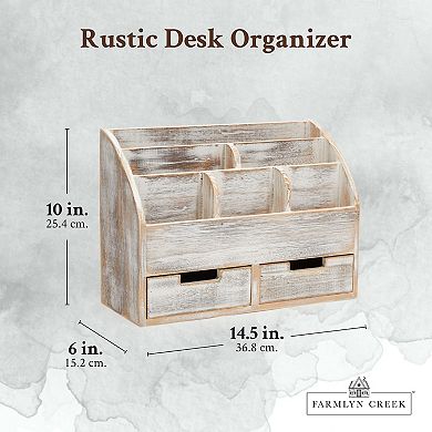Rustic Wooden Desk Organizer with Drawers for Mail, Home Decor, 14.5 x ...