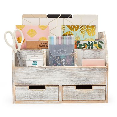 Rustic Wooden Desk Organizer with Drawers for Mail, Home Decor, 14.5 x ...