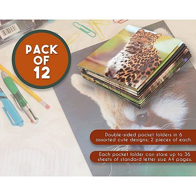 Wild Animal File Folders with Pockets, School Supplies (9.5 x 12 In, 12 ...