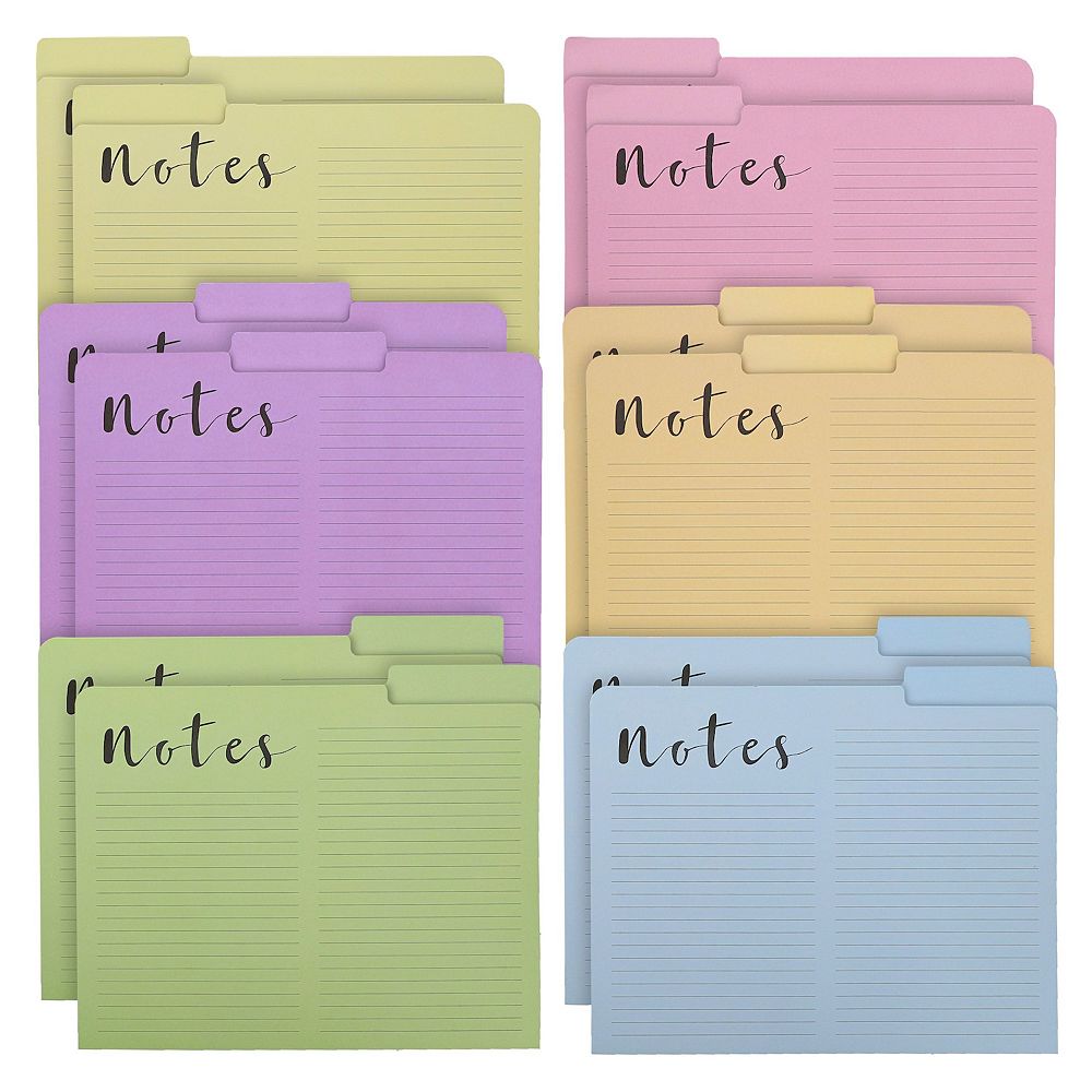 12 Pack Lined File Folders, Pastel Colors, 1/3 Cut Tab, Letter Size, 6 ...