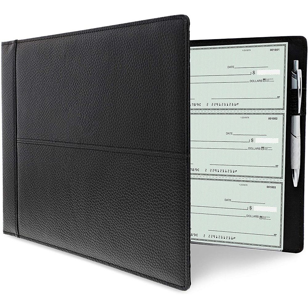 7 Ringed Business Check Binder for Checkbooks, Faux Leather Folder for ...