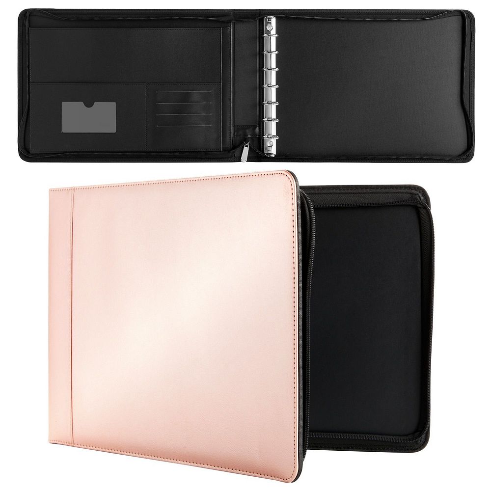 Rose Gold 7 Ring Business Checkbook Binder with Zipper for Checks, 15 x ...