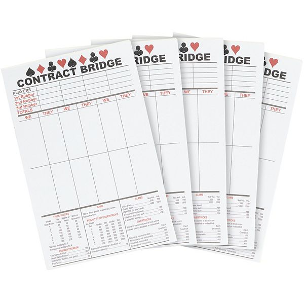 250 Sheets Contract Bridge Score Cards with Trick Values, 5 Notepads, 5 ...