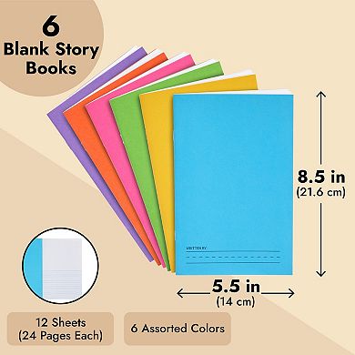 Blank Story Books for Kids, Paperback, Story Lined (6 Colors, 6 Pcs)