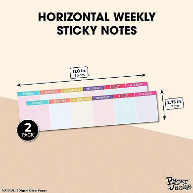 2 Pack Weekly Planner Sticky Notes for To-Do List, Office Supplies, 12x3 in
