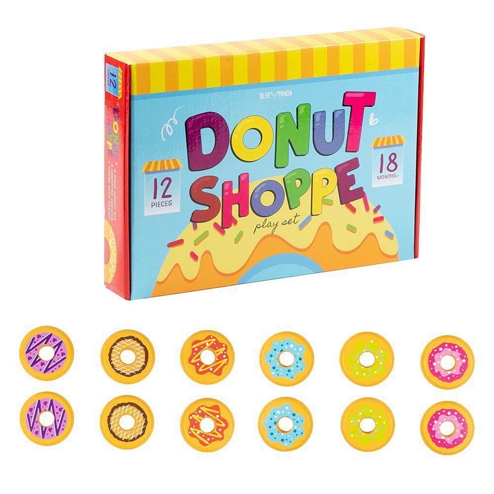 Blue Panda Wooden Play Food Set - 12-Pack Kids Pretend Play Donut ...