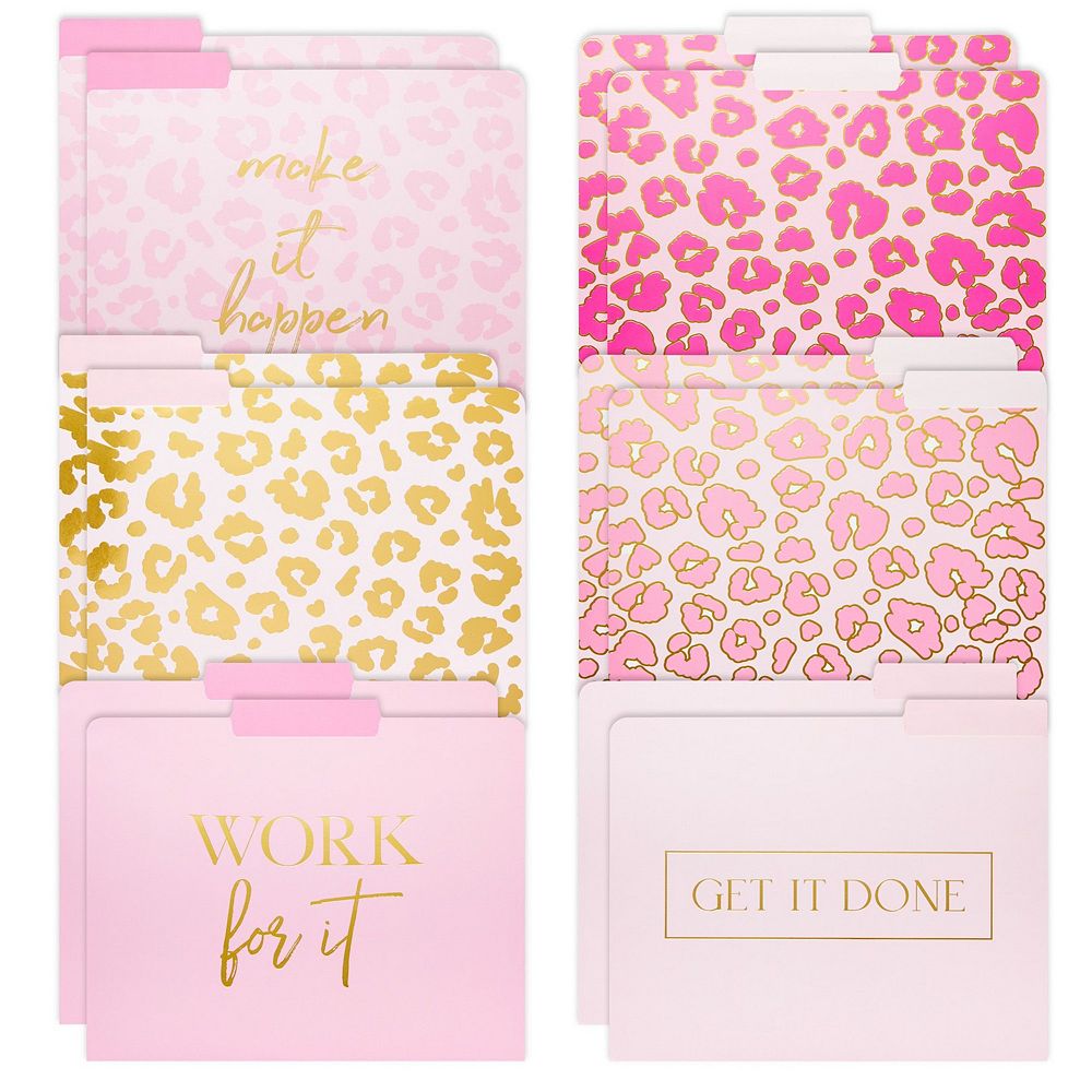 12 Pack Pink Leopard Decorative File Folders For Women, Letter Size, 11 ...