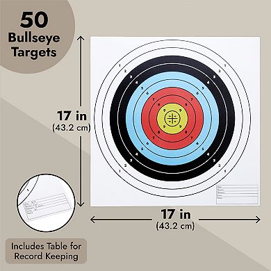 50 Pack Bullseye Large Paper Range Targets, 10 Rings, 17 x 17 in