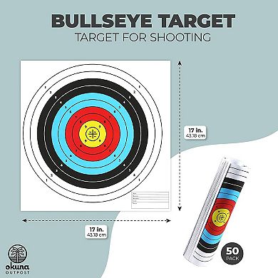 50 Pack Bullseye Large Paper Range Targets, 10 Rings, 17 x 17 in
