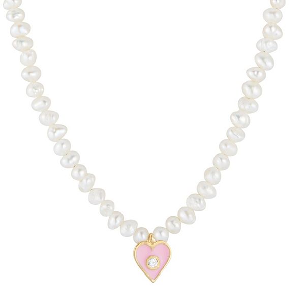 Sunkissed Sterling 14k Gold Over Silver Cubic Zirconia Freshwater Cultured Pearl Heart Necklace