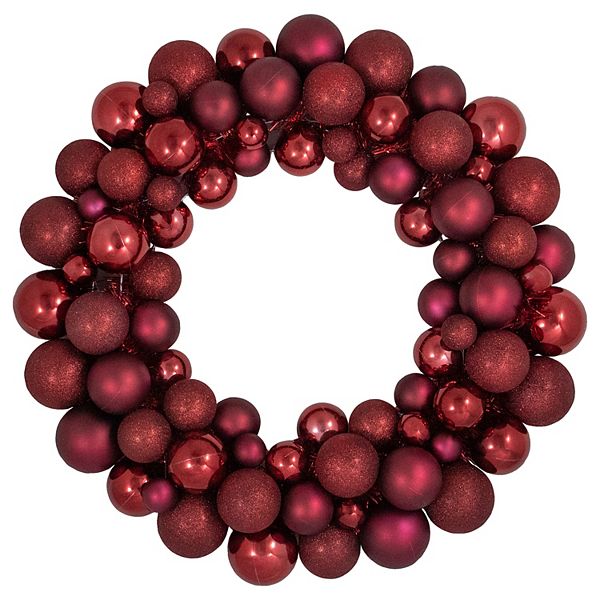 Northlight Burgundy 3-Finish Shatterproof Ball Christmas Wreath