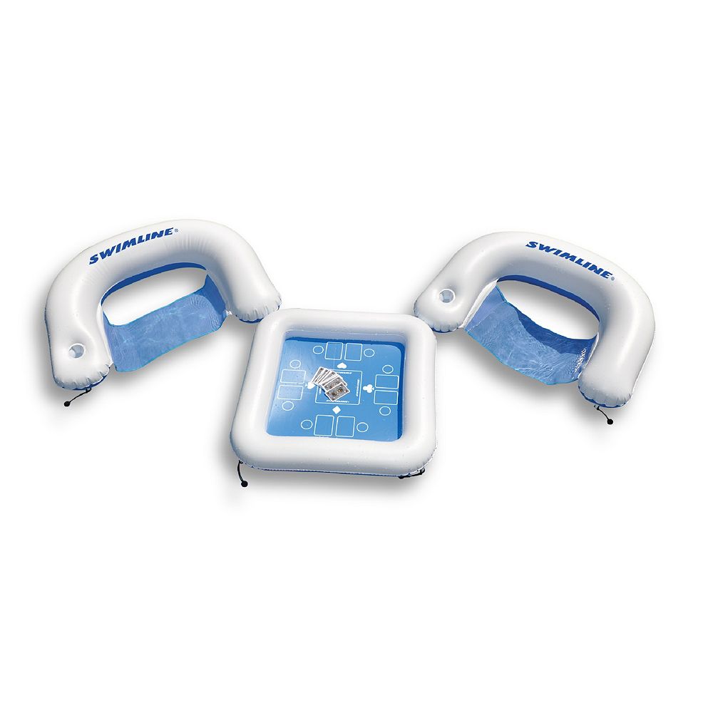 3-Piece Blue and White Inflatable Poker Game Deck and Chairs with ...