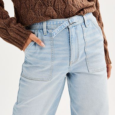 Juniors' SO® High Rise Belted Wide Leg Jeans