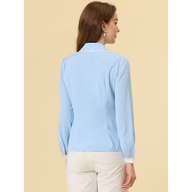 Women's Contrast Collar Long Sleeve Office Button Down Shirt