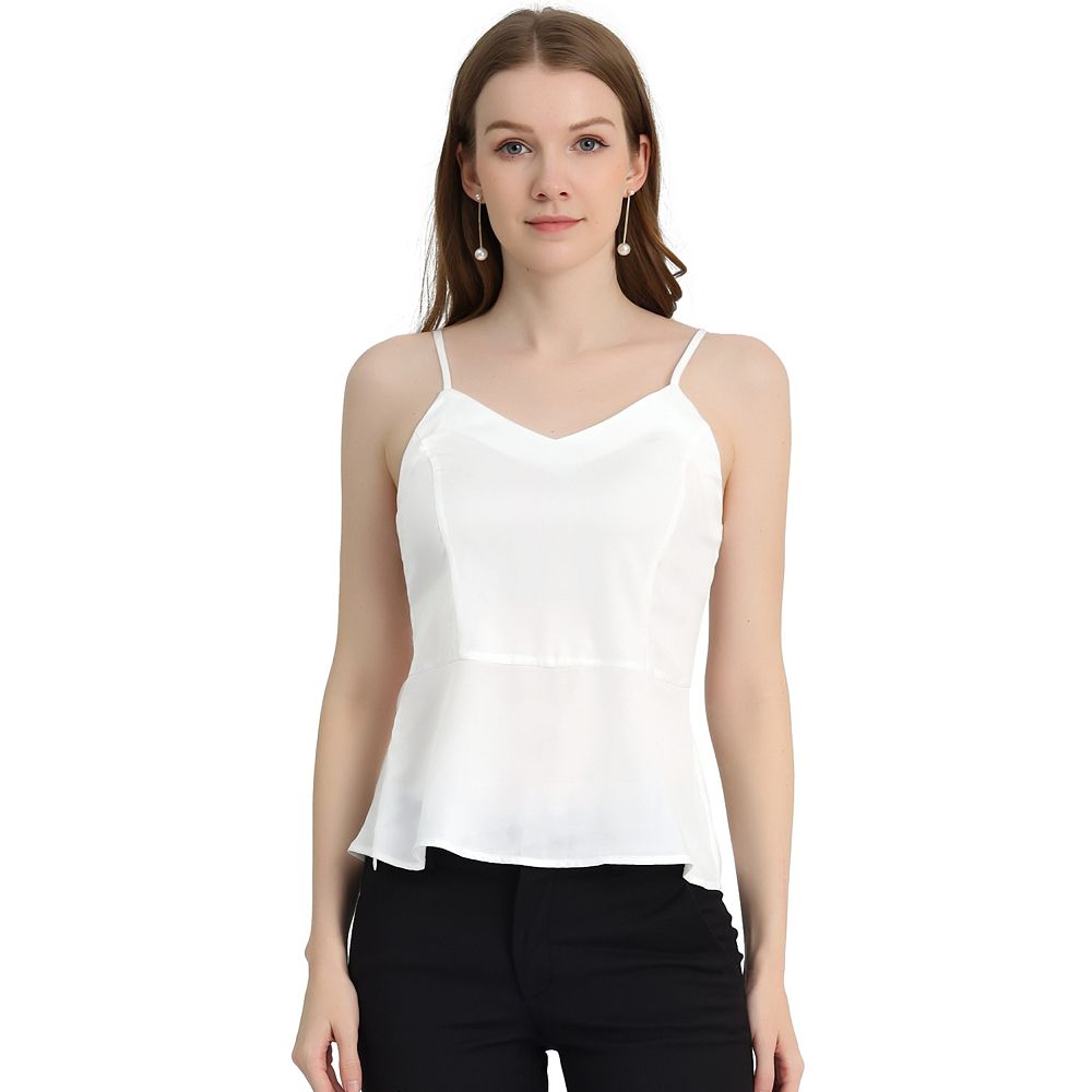 Women's Casual Spaghetti Strap V Neck Peplum Sleeveless Top